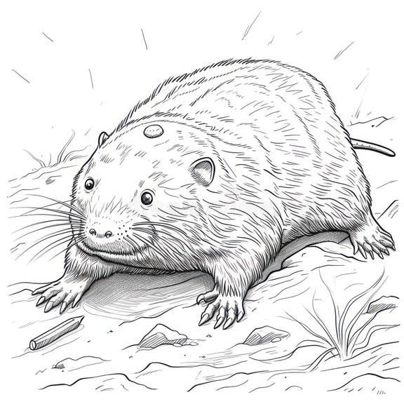 Mole Drawing Coloring Book Page Stock Illustration - Illustration of ...