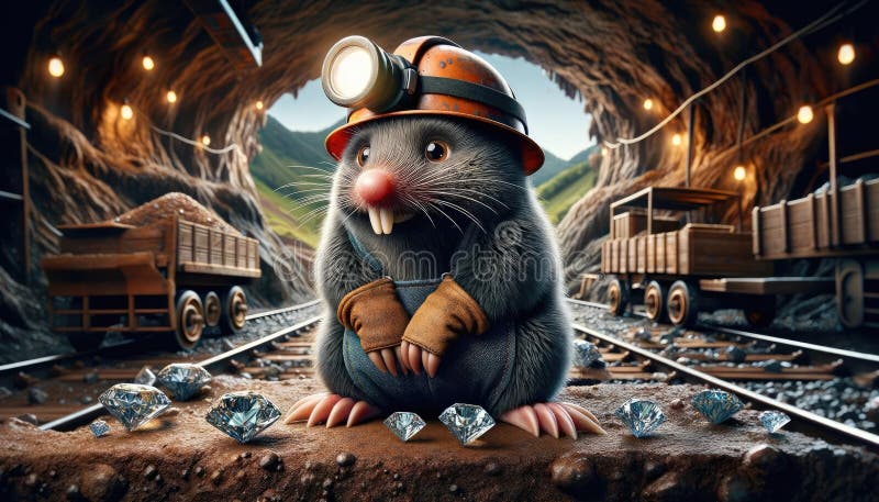 Mole Miner with Diamonds stock illustration. Illustration of creative ...