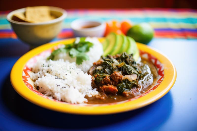 Mole Poblano with Rice Side Dish on Plate Stock Image - Image of ...