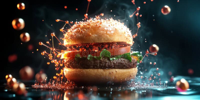 Molecular Burger with Glowing Elements Illustration Concept Stock ...