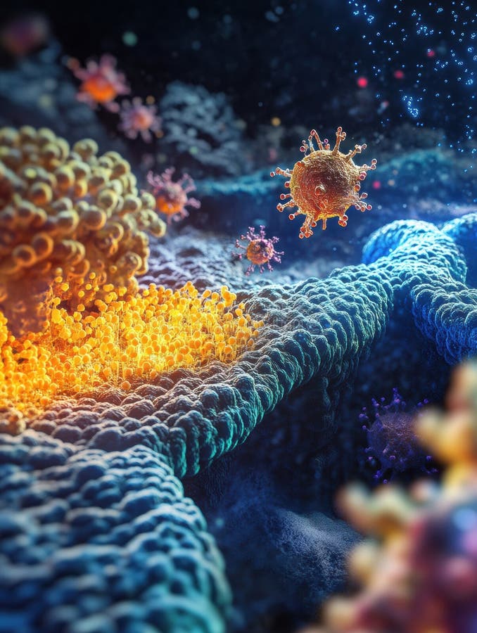 Close Up View of Molecular Interactions between Microbes in a Vibrant ...