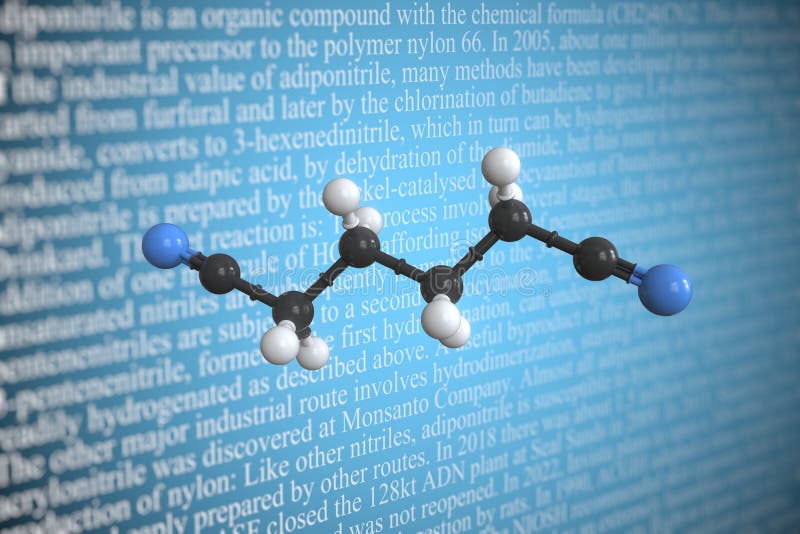 Molecular Model of Adiponitrile, 3D Rendering Stock Illustration ...