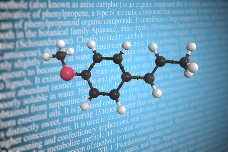 Molecular Model of Anethole, 3D Rendering Stock Illustration ...