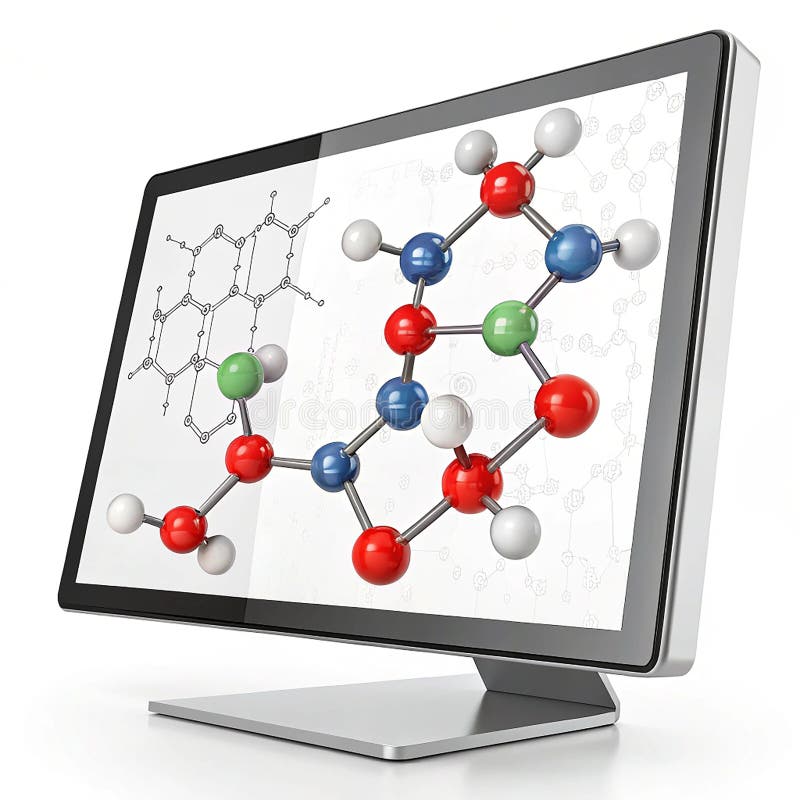 Molecular Model on Digital Screen Stock Illustration - Illustration of ...