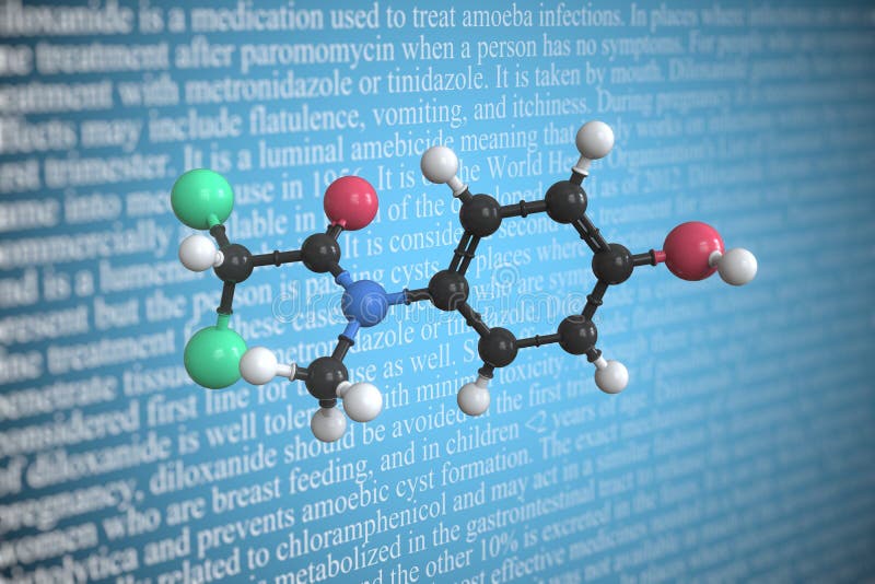Molecular Model of Diloxanide, 3D Rendering Stock Illustration ...