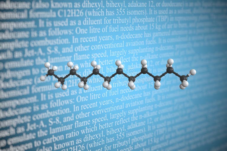 Molecular Model of Dodecane, 3D Rendering Stock Illustration ...
