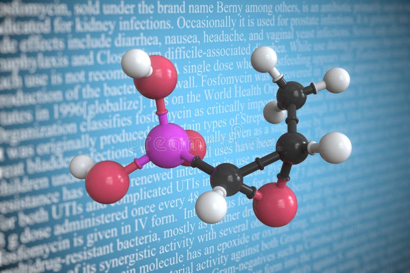 Molecular Model of Fosfomycin, 3D Rendering Stock Illustration ...