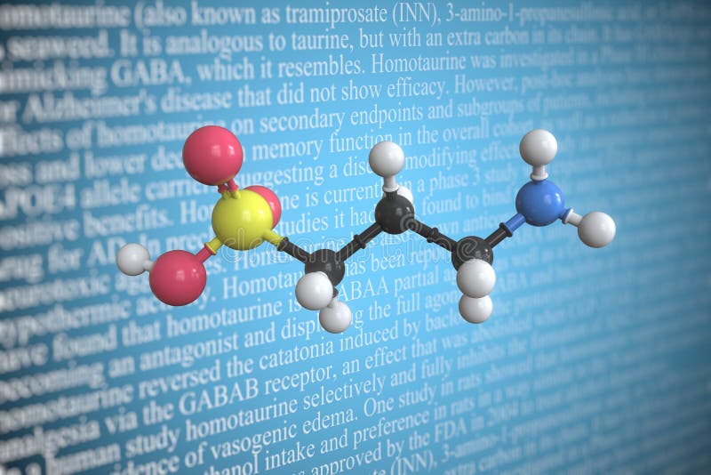 Molecular Model of Homotaurine, 3D Rendering Stock Illustration ...