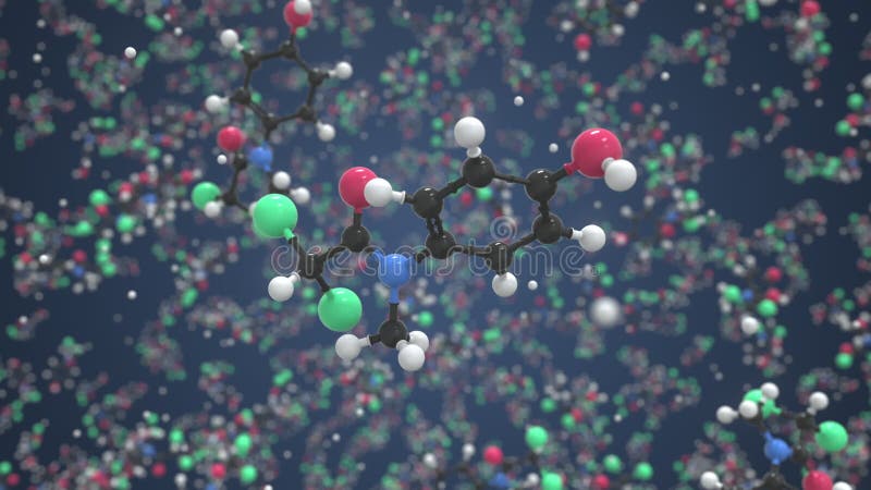 Molecule of Diloxanide. Molecular Model, Looping Seamless 3d Animation ...