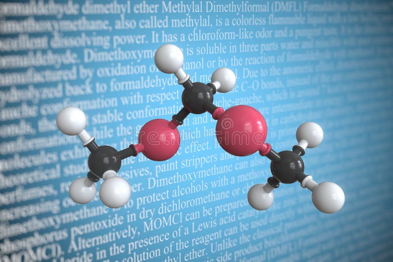 Molecular Model of Methylal, 3D Rendering Stock Illustration ...