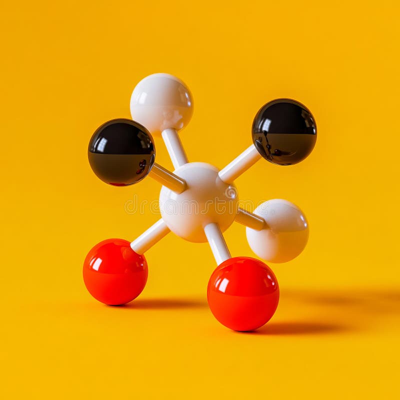 A Molecular Model of a Molecule on a Yellow Background Stock ...