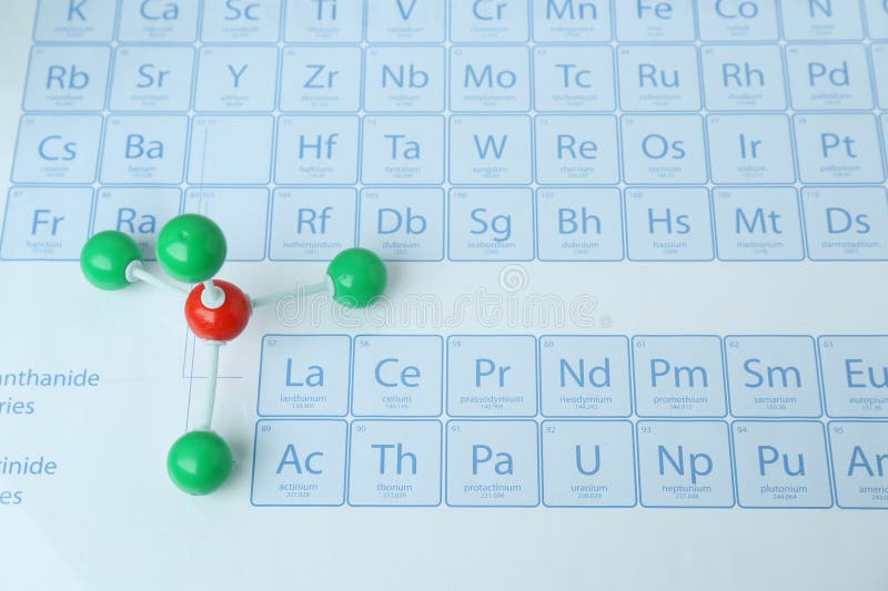Molecular Model on Periodic Table of Chemical Elements Stock Image ...
