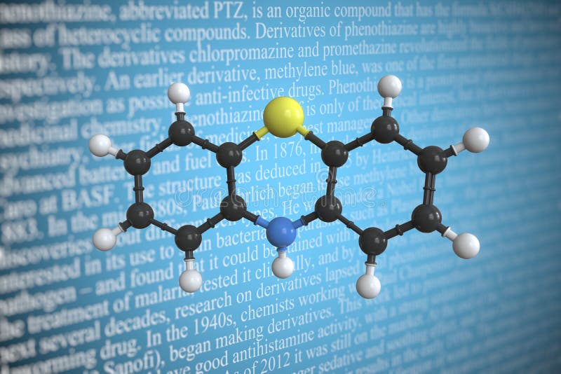 Molecular Model of Phenothiazine, 3D Rendering Stock Illustration ...