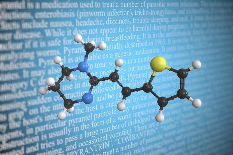 Molecular Model of Pyrantel, 3D Rendering Stock Illustration ...
