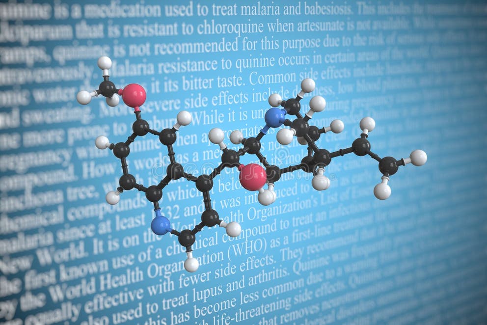 Molecular Model of Quinine, 3D Rendering Stock Illustration ...