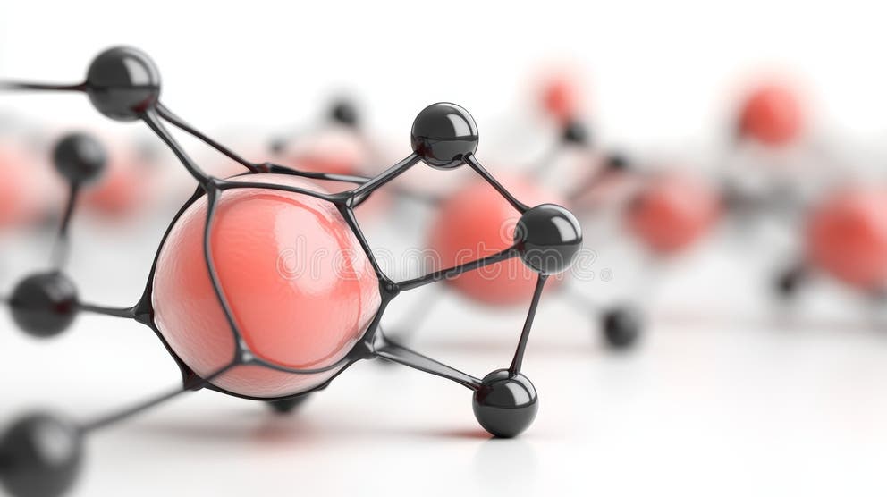 Molecular Model with Red and Black Spheres, Representing Atoms, Bonds ...