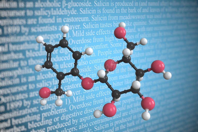 Molecular Model of Salicin, 3D Rendering Stock Illustration ...