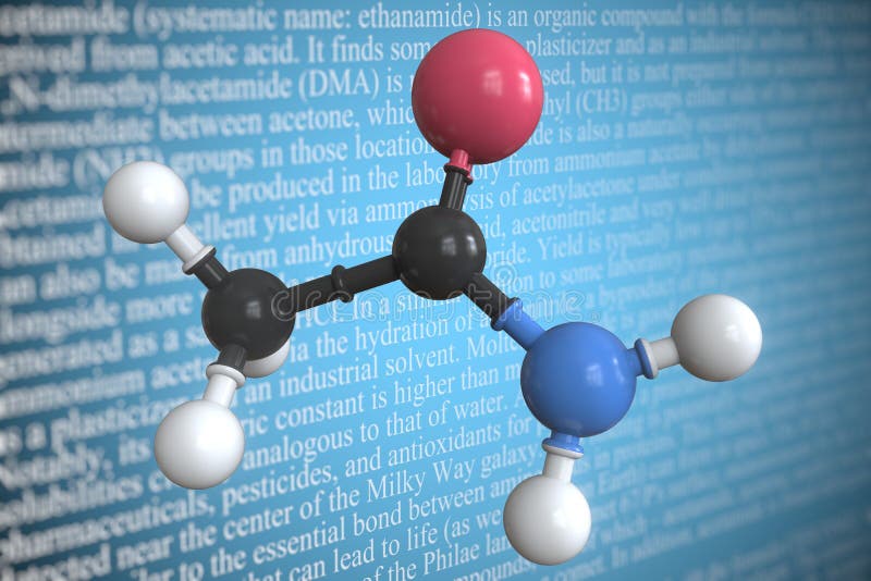 Molecular Model of Acetamide, 3D Rendering Stock Illustration ...