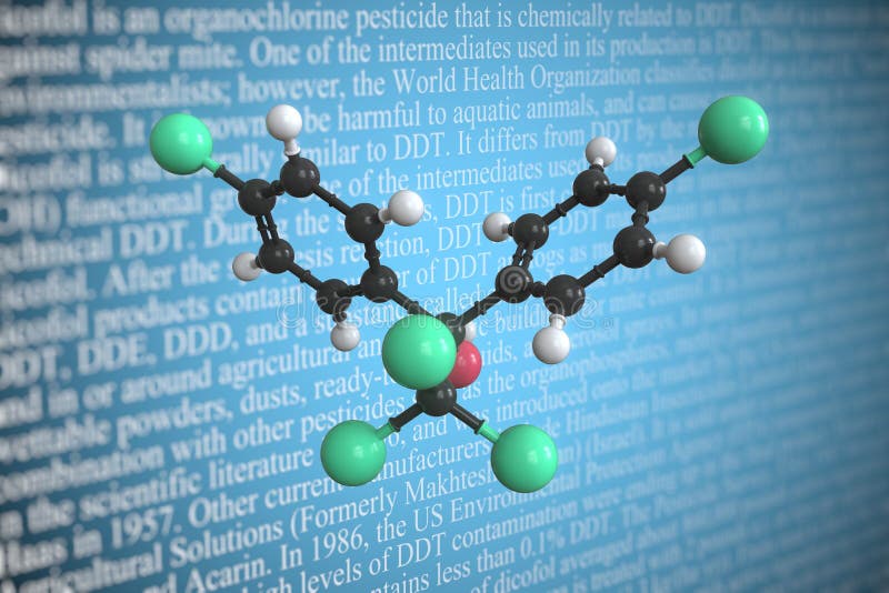 Dicofol Scientific Molecular Model, 3D Rendering Stock Illustration ...