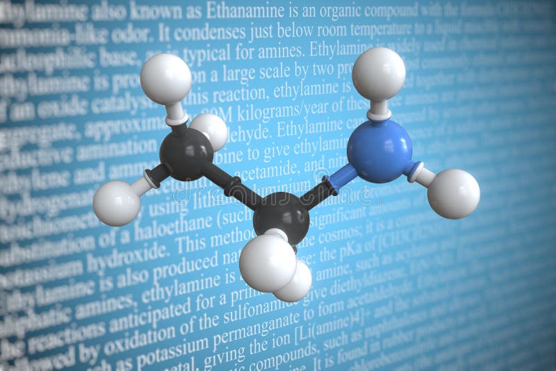 Molecular Model of Ethylamine, 3D Rendering Stock Illustration ...