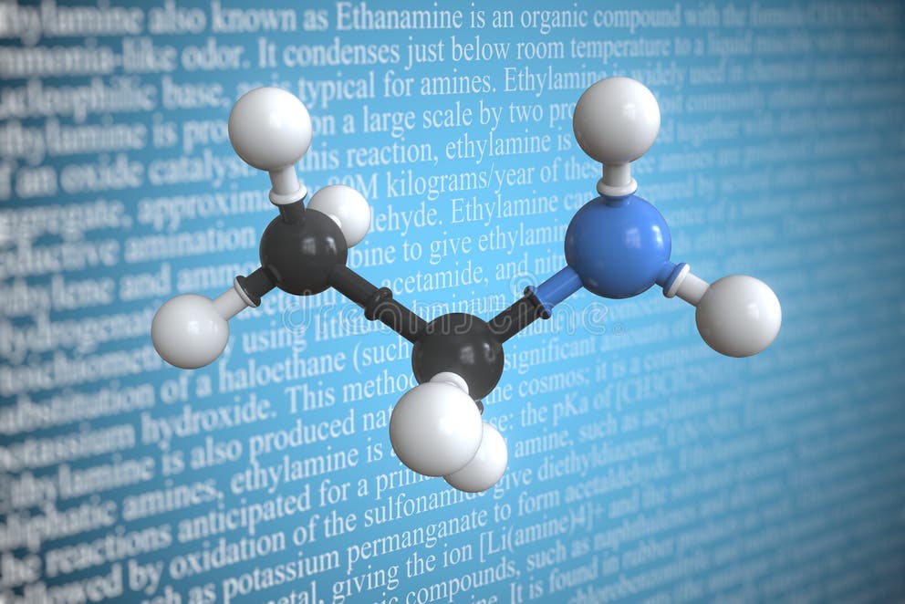 Molecular Model of Ethylamine, 3D Rendering Stock Illustration ...