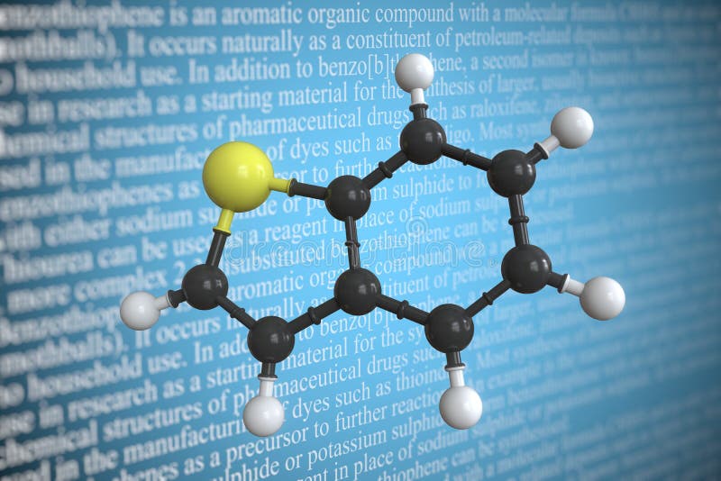 Molecular Model of Benzothiophene, 3D Rendering Stock Illustration ...