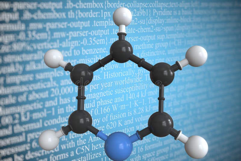 Molecular Model of Pyridine, 3D Rendering Stock Illustration ...