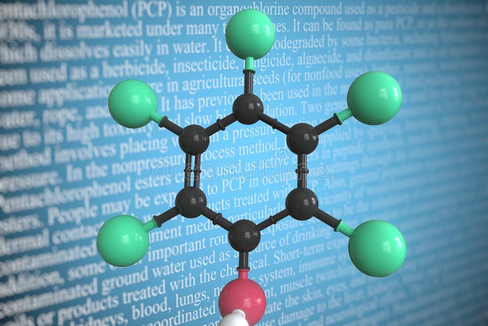 Pentachlorophenol Scientific Molecular Model, 3D Rendering Stock ...