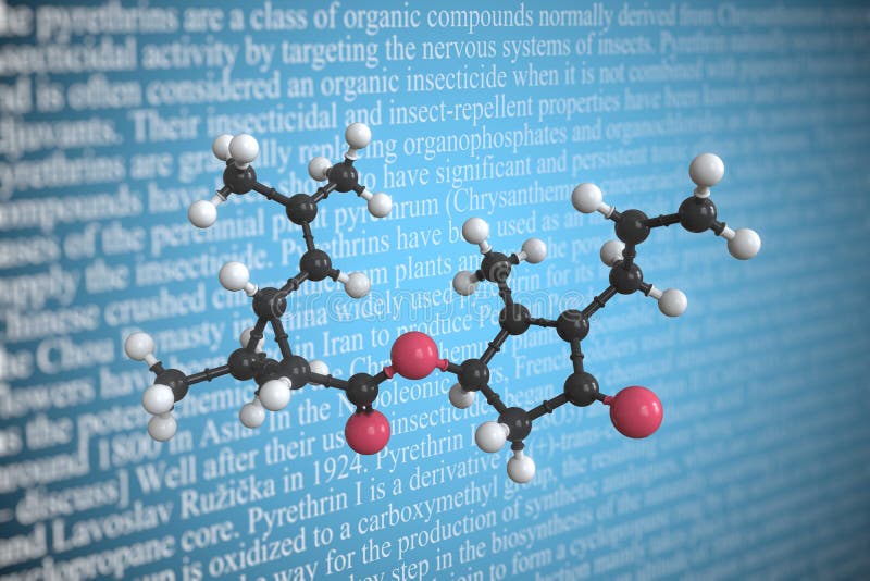Pyrethrin Scientific Molecular Model, 3D Rendering Stock Illustration ...