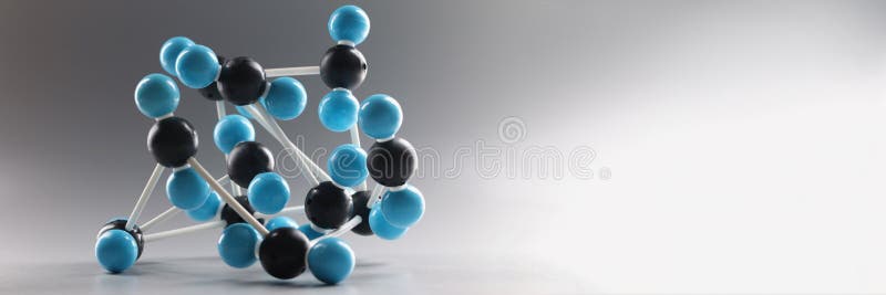 Molecular Model Structure, Miniature on Grey Background, Blue and Black ...