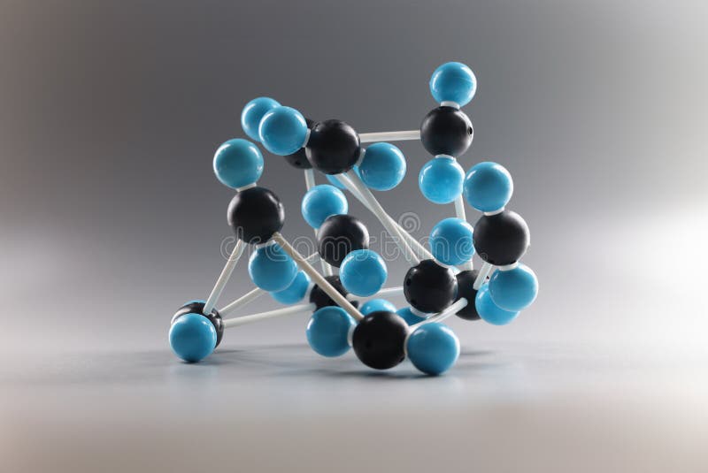 Molecular Model Structure, Miniature on Grey Background, Blue and Black ...