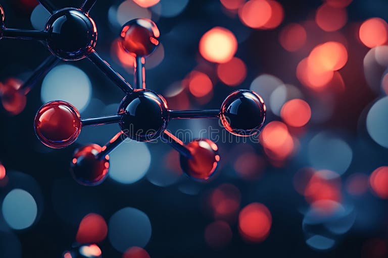 Molecular Model Structure with Red and Blue Lights Representing ...