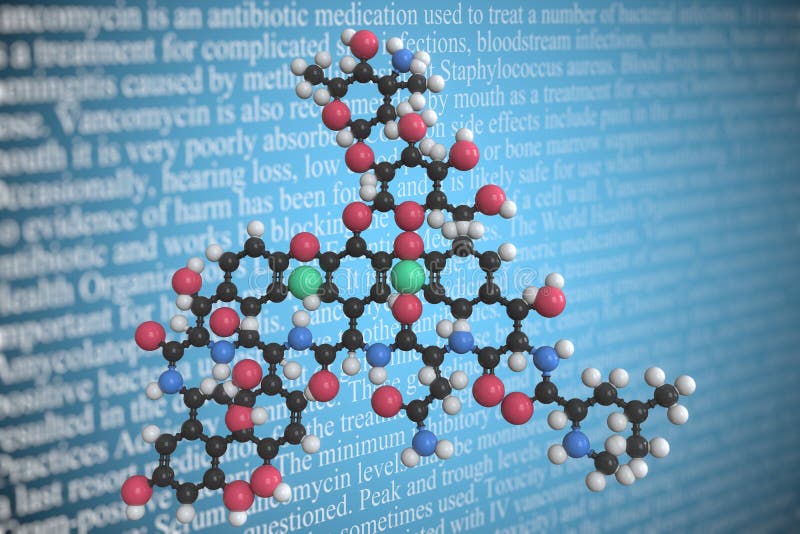 Molecular Model of Vancomycin, 3D Rendering Stock Illustration ...