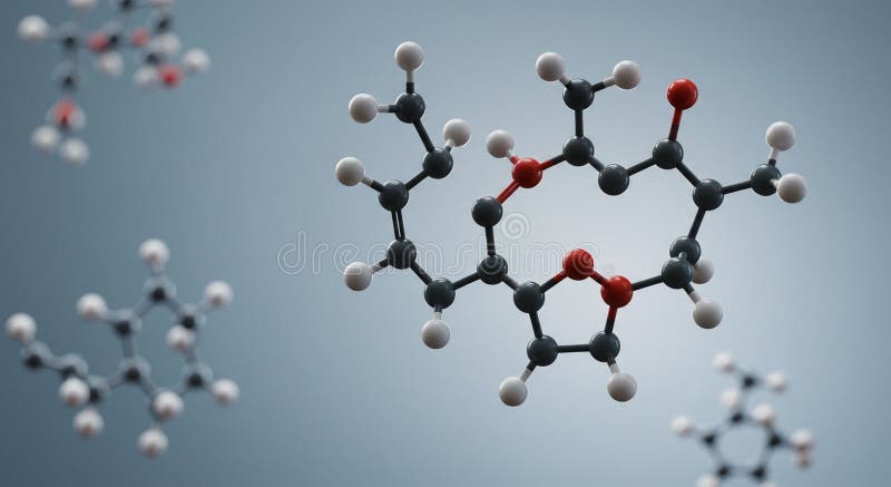 Molecular Models Depicting Complex Organic Compounds with Carbon (black ...