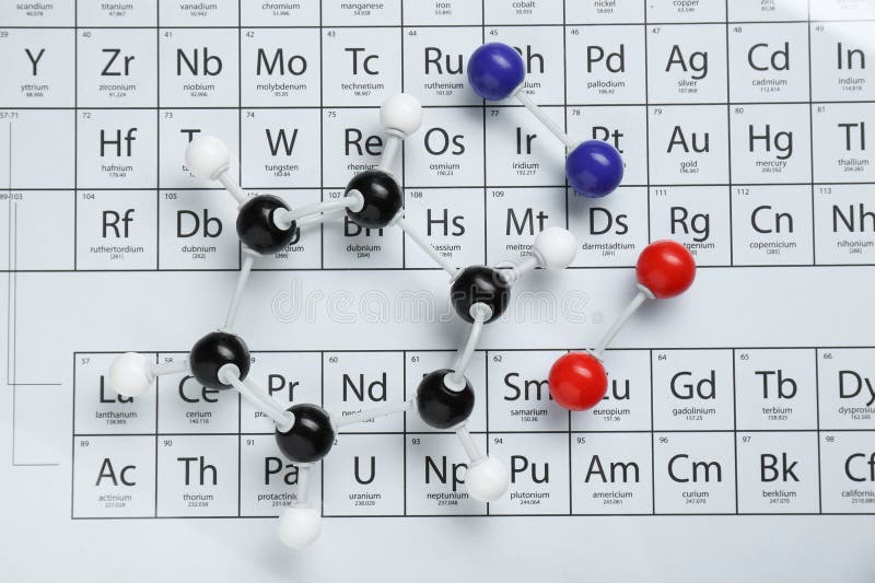 Molecular Models on Periodic Table of Chemical Elements, Flat Lay Stock ...