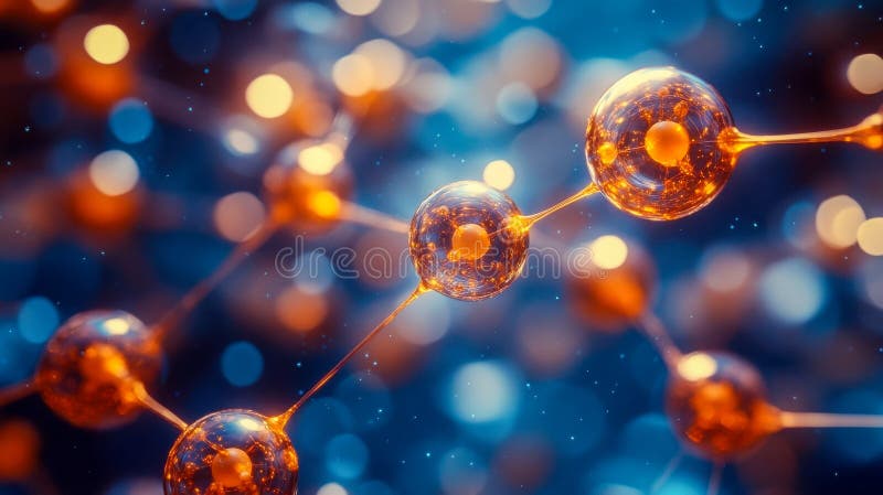 Molecular Network with Glowing Orange and Blue Spheres Stock Image ...