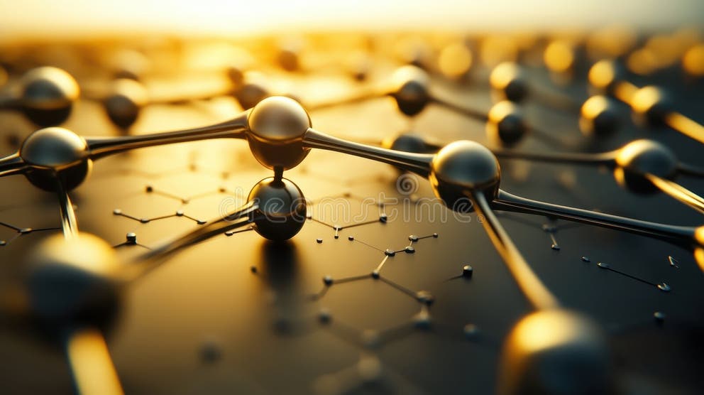 Molecular Network Golden Spheres Lines Connect in an Abstract ...