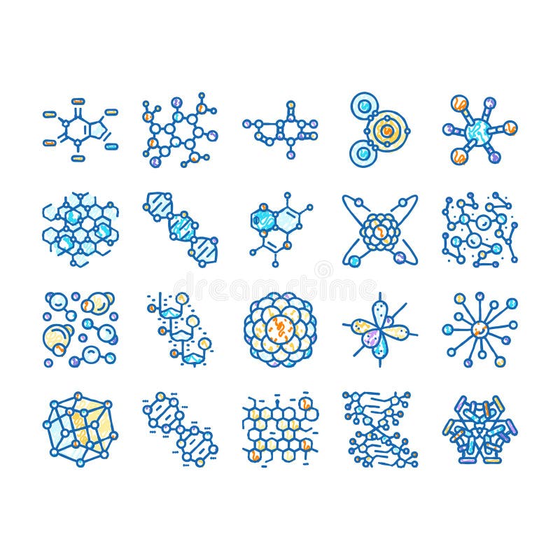 Molecular Science Chemistry Atom Icons Hand Drawn Stock Illustration ...
