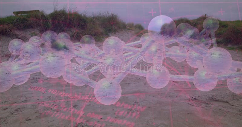 Molecular Structure Animation Over Sandy Path with Grassy Dunes in ...