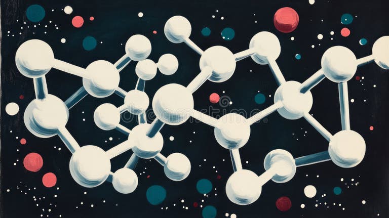 Molecular Structure Artwork. Depicts Interconnected Spheres and Dots on ...