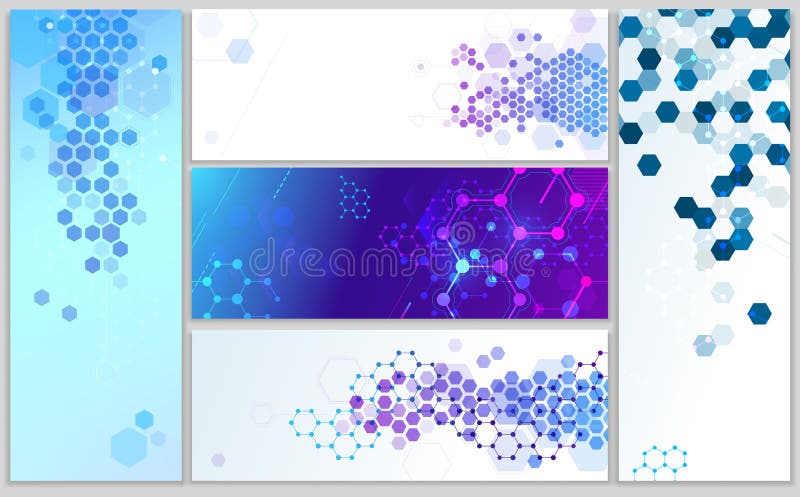 Molecular Structure Banners. Abstract Hexagonal Grid, Chemistry ...