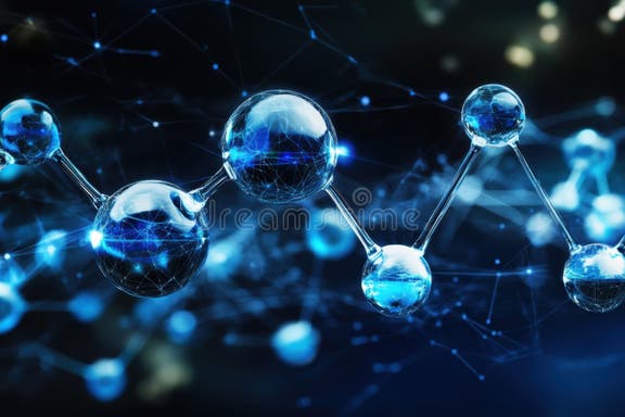 Molecular Structure with Blue Atoms and Networks in Science Background ...