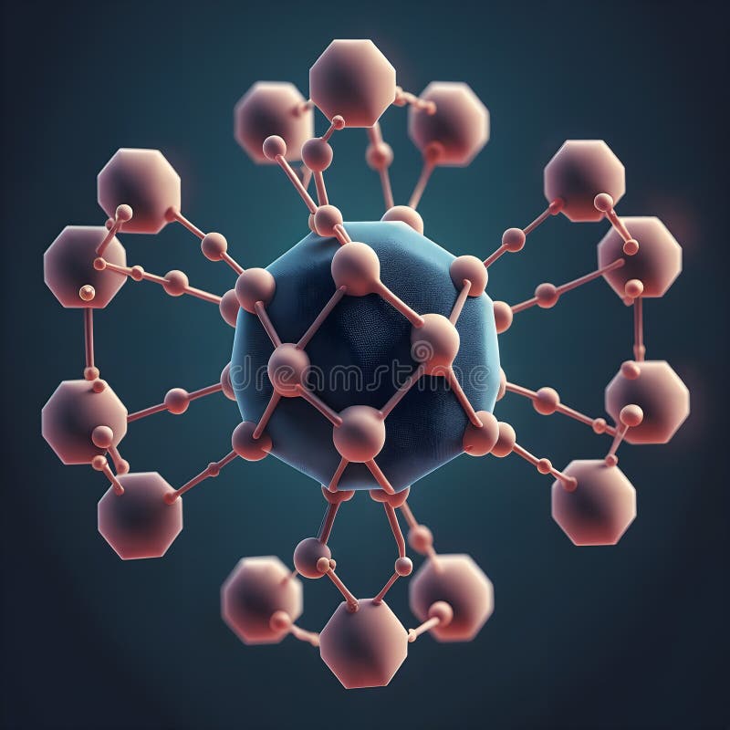 Molecular Structure with Blue Core and Pink Nodes Stock Illustration ...