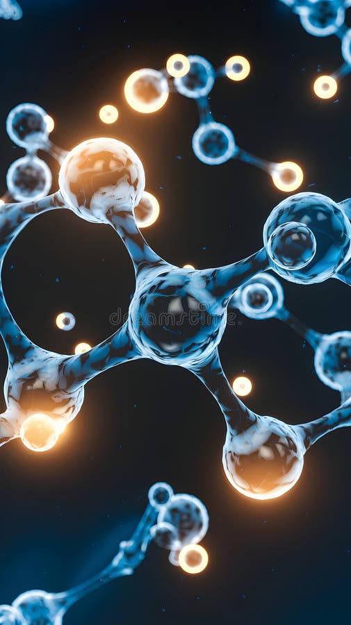 Molecular Structure, Blue Spheres, Glowing Orbs, Illustrating Chemical ...