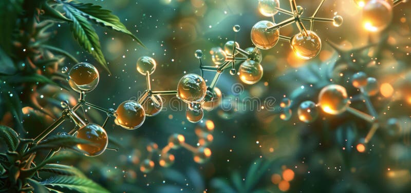 Molecular Structure of Cannabinoids in Cannabis Plant with Green Leaves ...