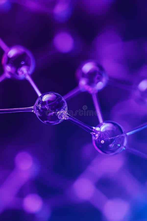 Molecular Structure, Connected Spheres on Purple and Blue Background ...