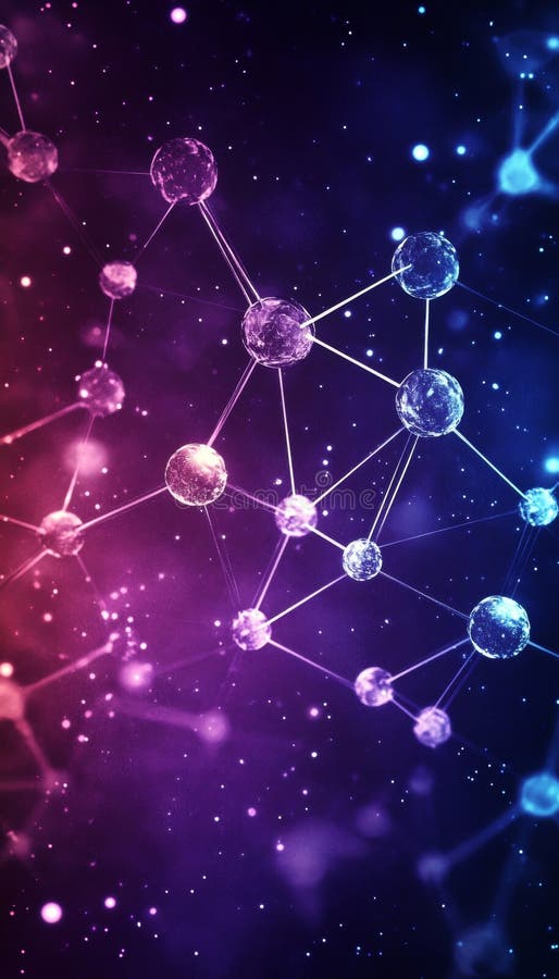 Molecular Structure, Connected Spheres on Purple and Blue Background ...