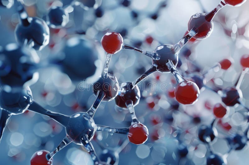 Molecular Structure Connecting Red and Blue Atoms Forming Bonds Stock ...