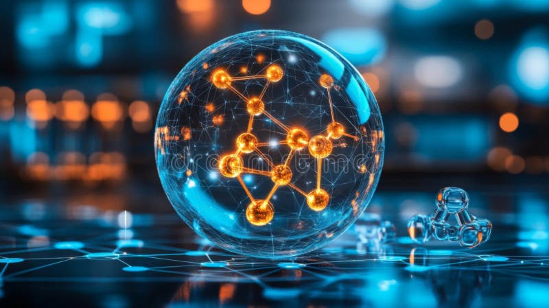 Molecular Structure Encased in a Glass Sphere Stock Illustration ...