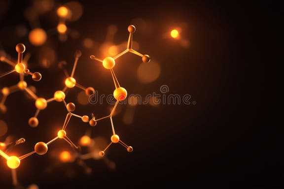 Molecular Structure Glowing Orange. Chemical Compound Visual in Dark ...